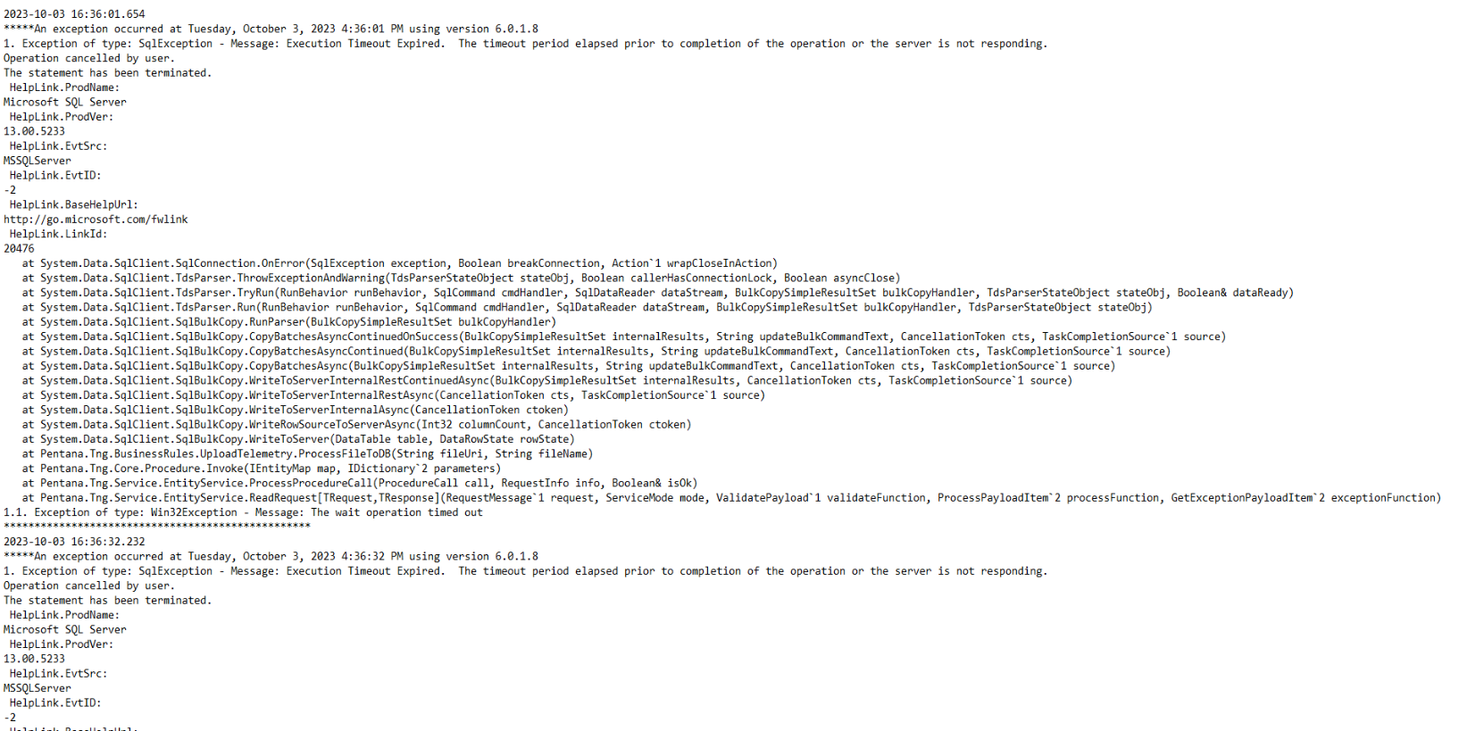 Troubleshooting frequent "Execution Timeout Expired" errors – Internal Audit
